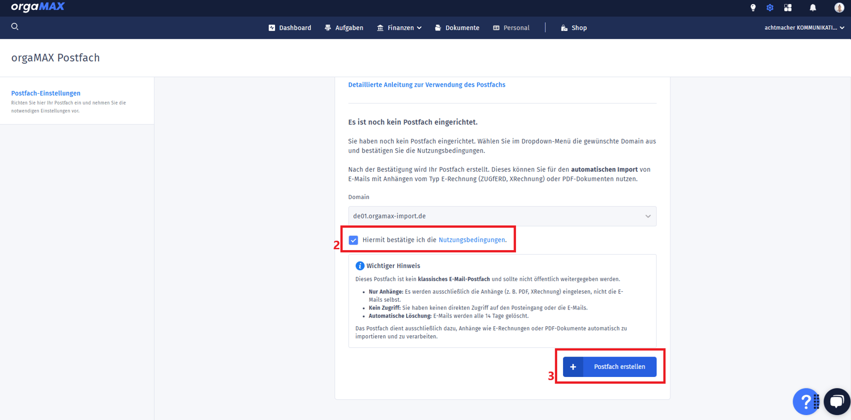 Das Postfach in orgaMAX Dokumente